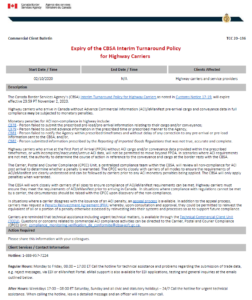 Canada Border Services Agency's (CBSA) Interim Turnaround Policy for ...